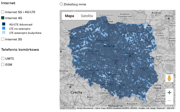 Premium Mobile zasięg 5G / 4G LTE / GSM - Mapa zasięgu